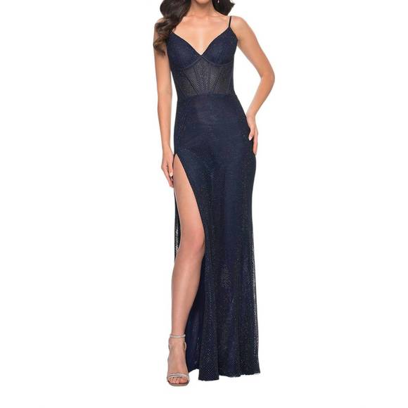 La Femme | Dresses | New La Femme Fishnet Vneck Fitted Prom Dress In ...
